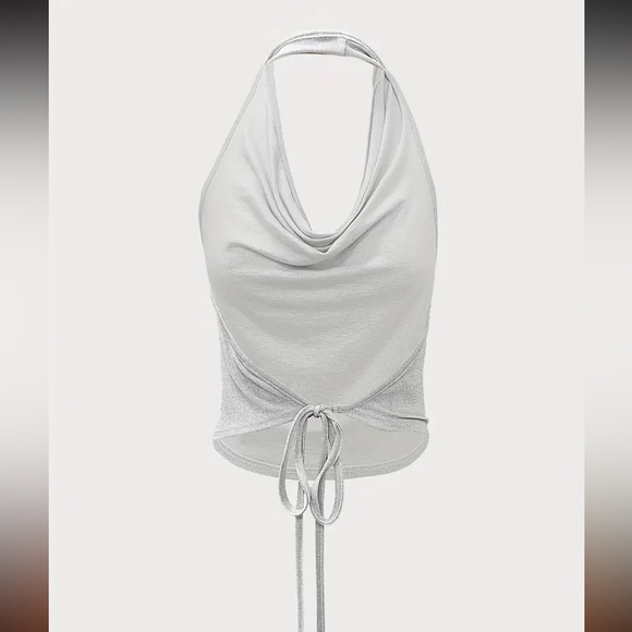 Tops | New Silver Sparkle Open Back Halter Top | Poshmark